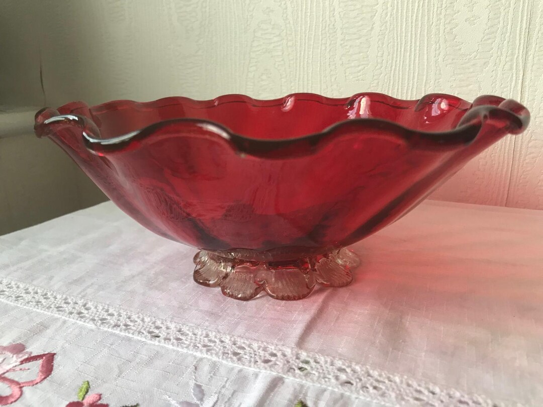 Large Red Glass Bowl - Etsy