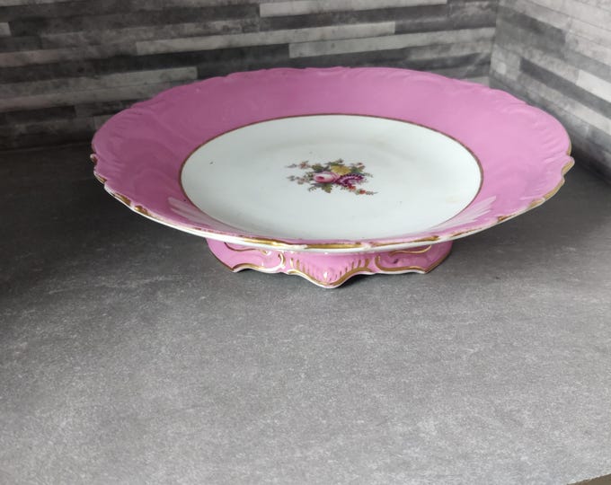 Vintage English 19th Century Pink Floral Pedestal Serving / Cake Plate ...