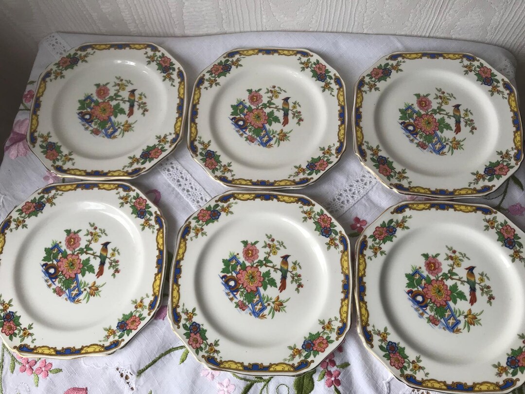Set of Six Alfred Meakin Parrot / Floral Tea Plates - Etsy