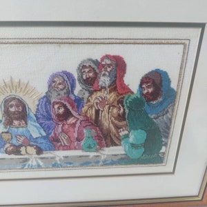 Framed Religious Last Supper Cross Stitch Sampler, Jesus, Disciples ...