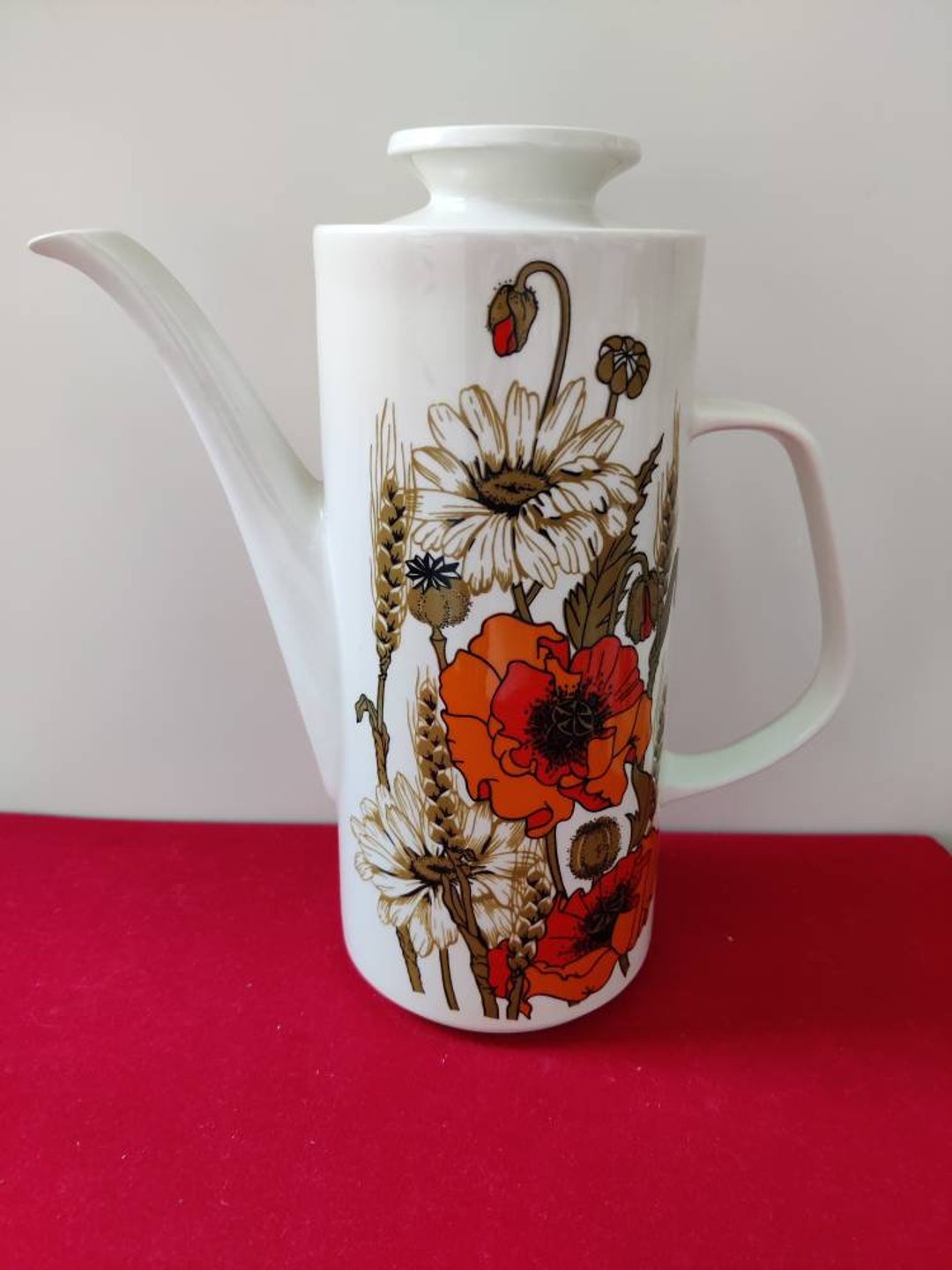 RETRO Meakin Orange Poppy Coffee Pot. Made in England. Studio J & G ...