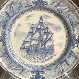 Set of 6 Masons Ironstone Blue and White Nautical Maritime Ship Dinner ...
