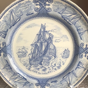 Set of 6 Masons Ironstone Blue and White Nautical Maritime Ship Dinner ...