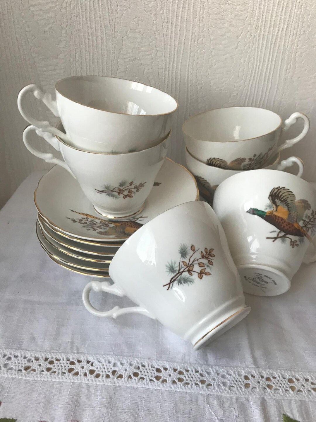 6 X Royal Stuart Pheasant / Bird Teacup and Saucer, Home Decor, Hostess ...