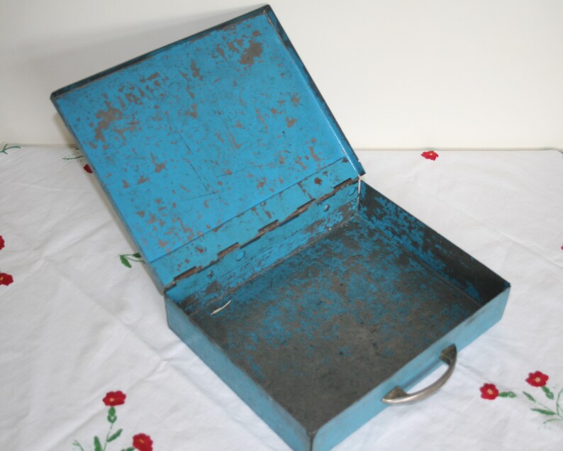 Three Industrial Handmade Blue Boxes / Tins. Home Decor | Etsy UK