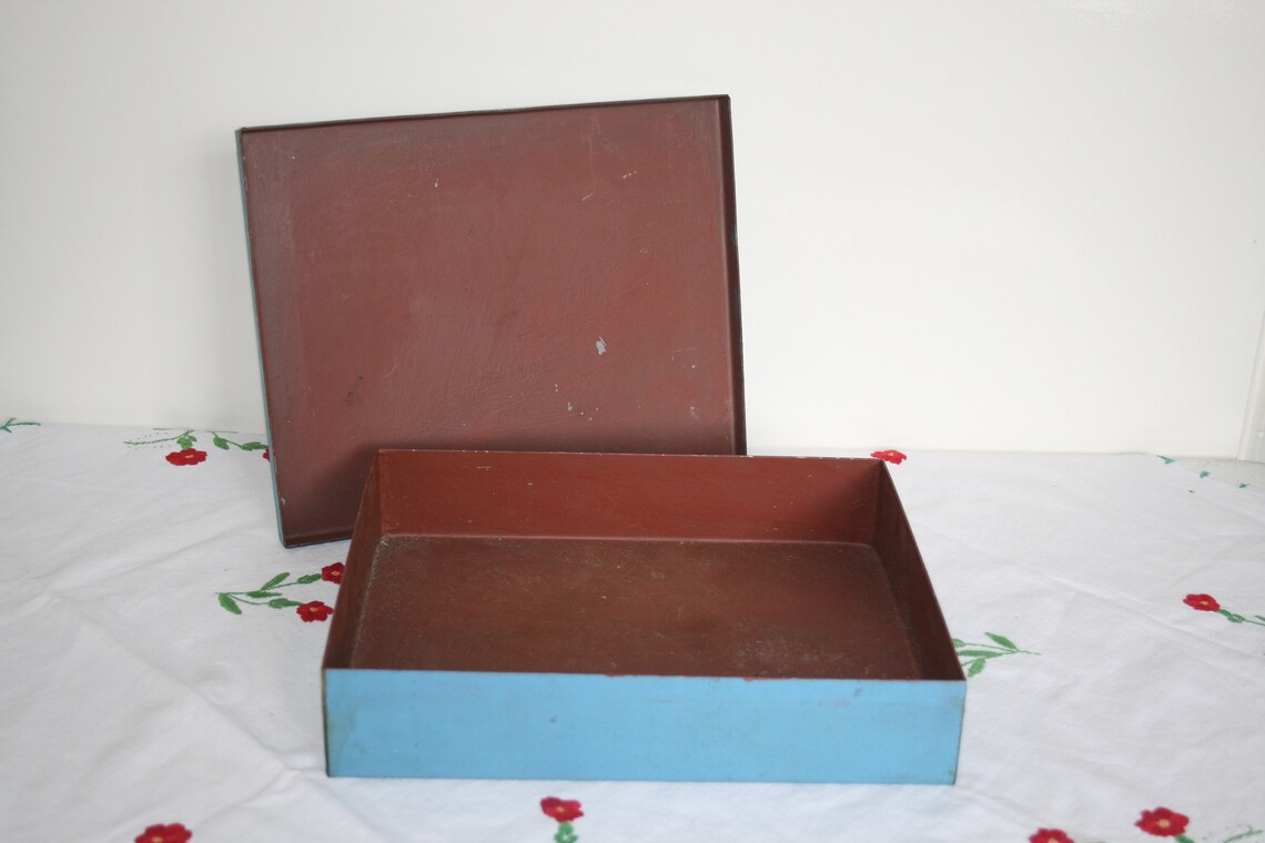 Three Industrial Handmade Blue Boxes / Tins. Home Decor | Etsy UK