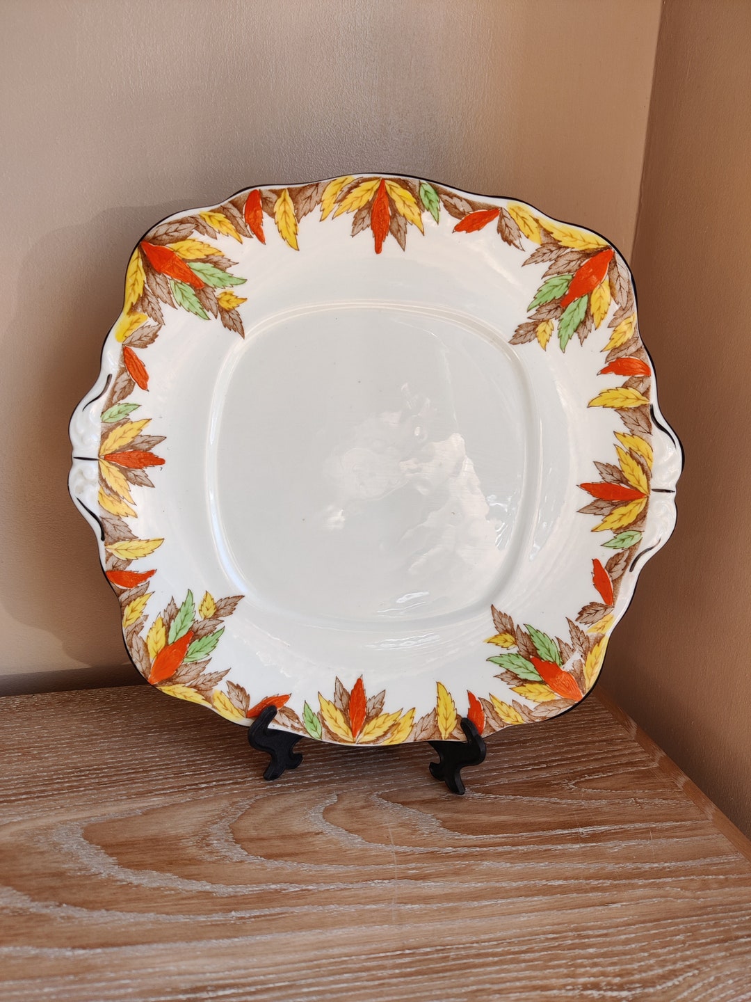 Bell China Cake Plate - Serving Plate, Beautiful Art Deco Leaf Pattern ...