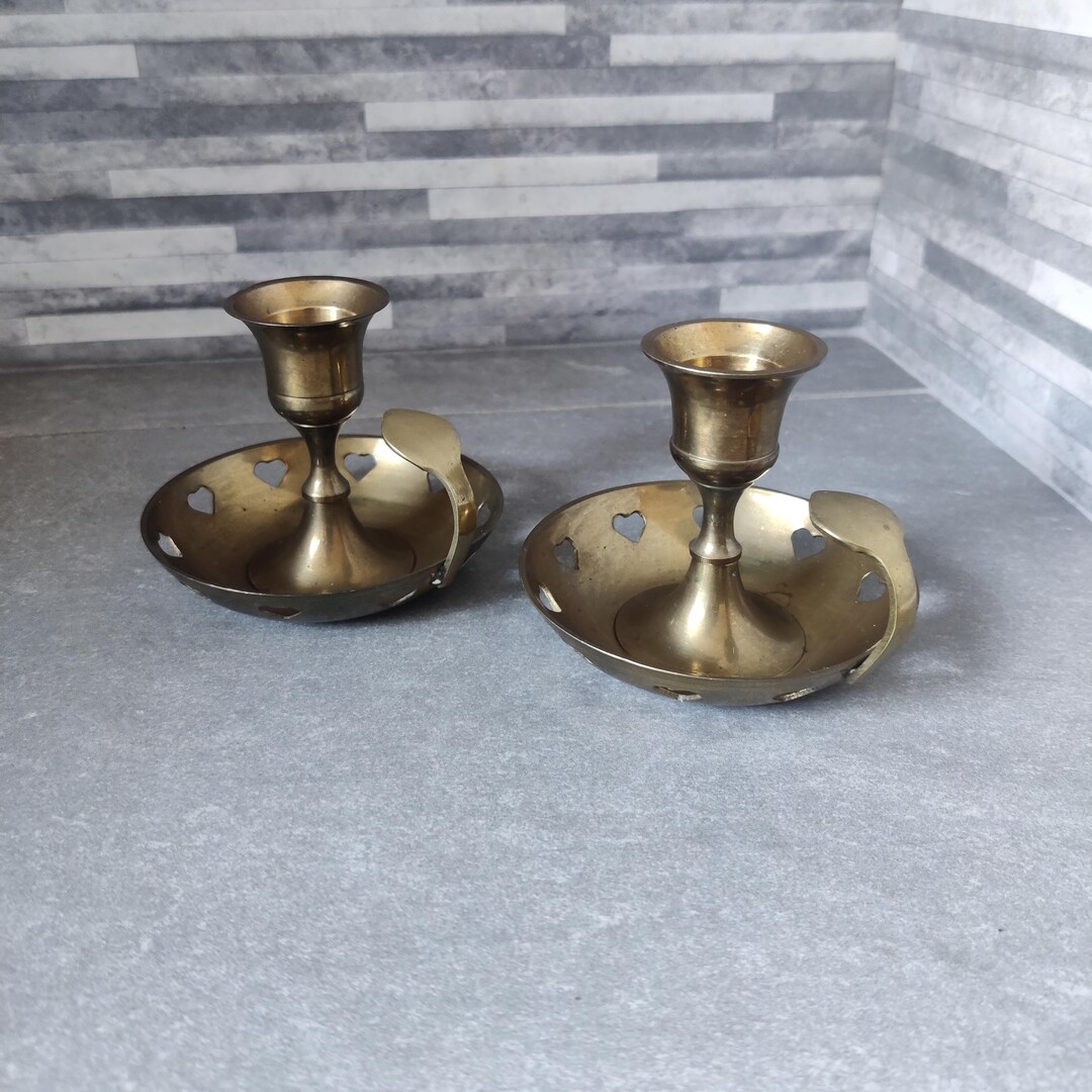 Art Deco Brass Heart Cut Out Candlesticks, Candle Sticks, Candle ...
