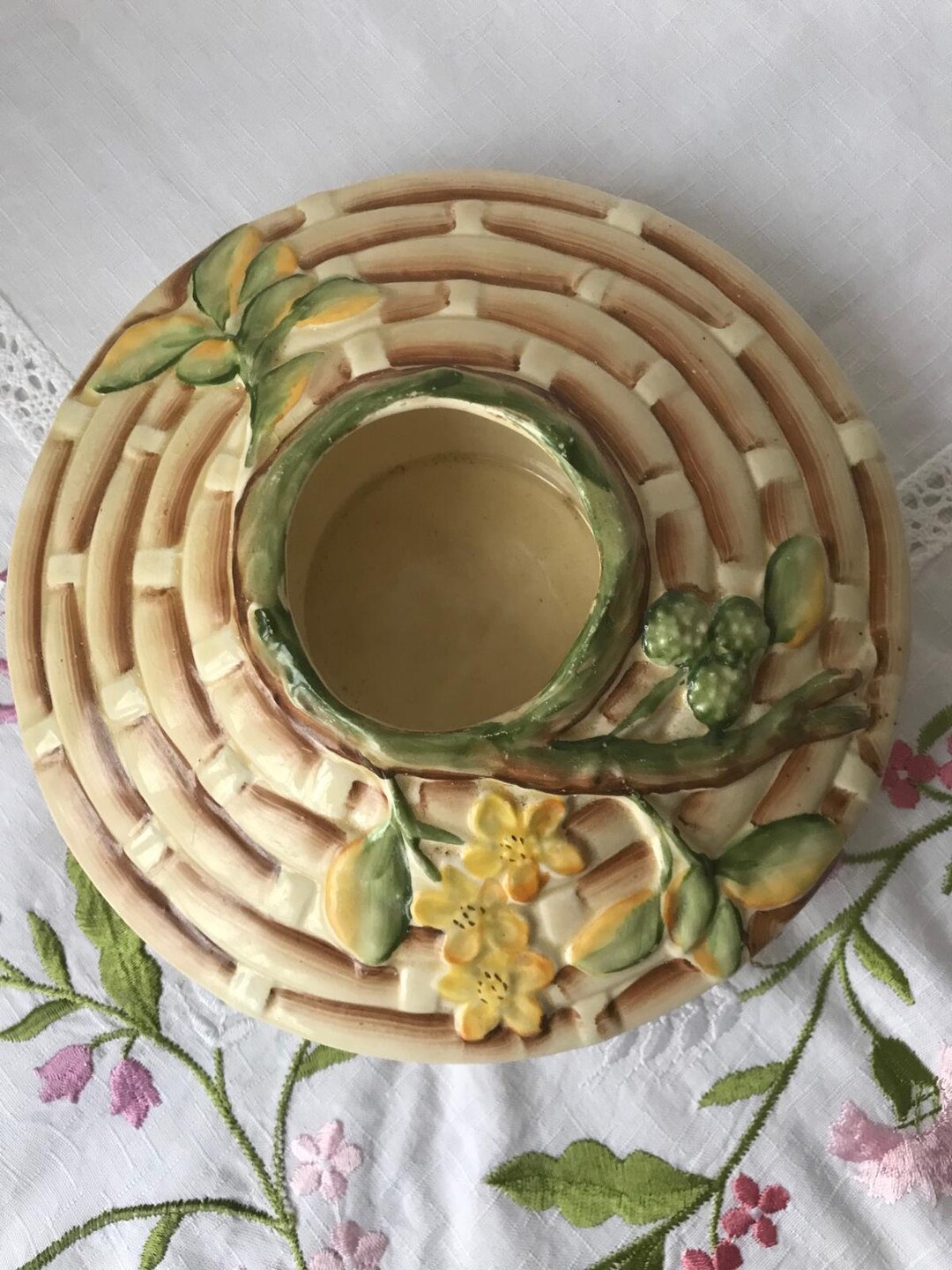 Myott & Sons Vintage Handpainted Basket Weave Table Vase, Made in ...