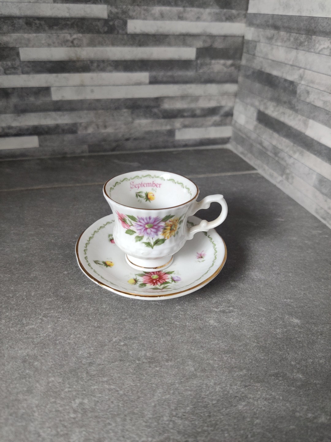 Elizabethan Miniature Teacup and Saucer - September. Floral Birthday ...