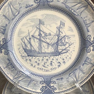 Set of 6 Masons Ironstone Blue and White Nautical Maritime Ship Dinner ...