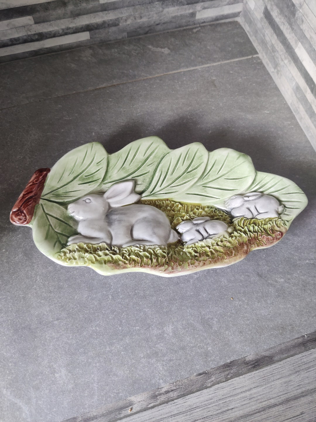 Majolica Bunny Rabbit Dish Serving Plate - Etsy