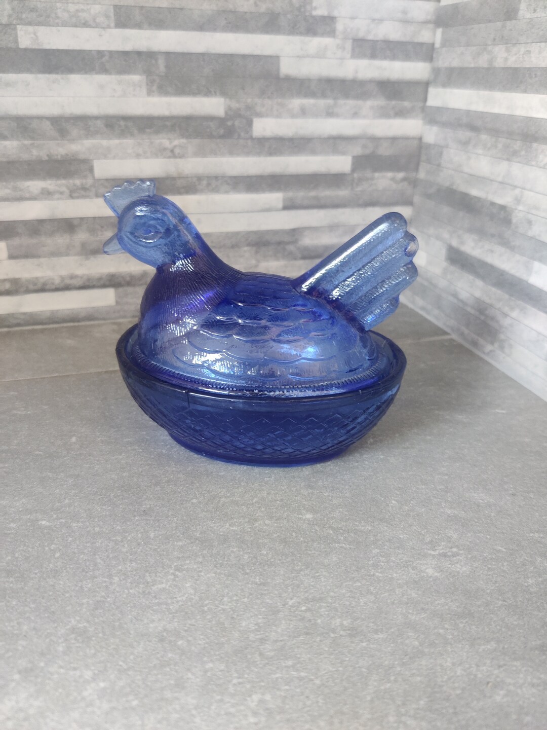 Small Blue Glass Nesting Chicken Pot, Trinket Dish - Etsy