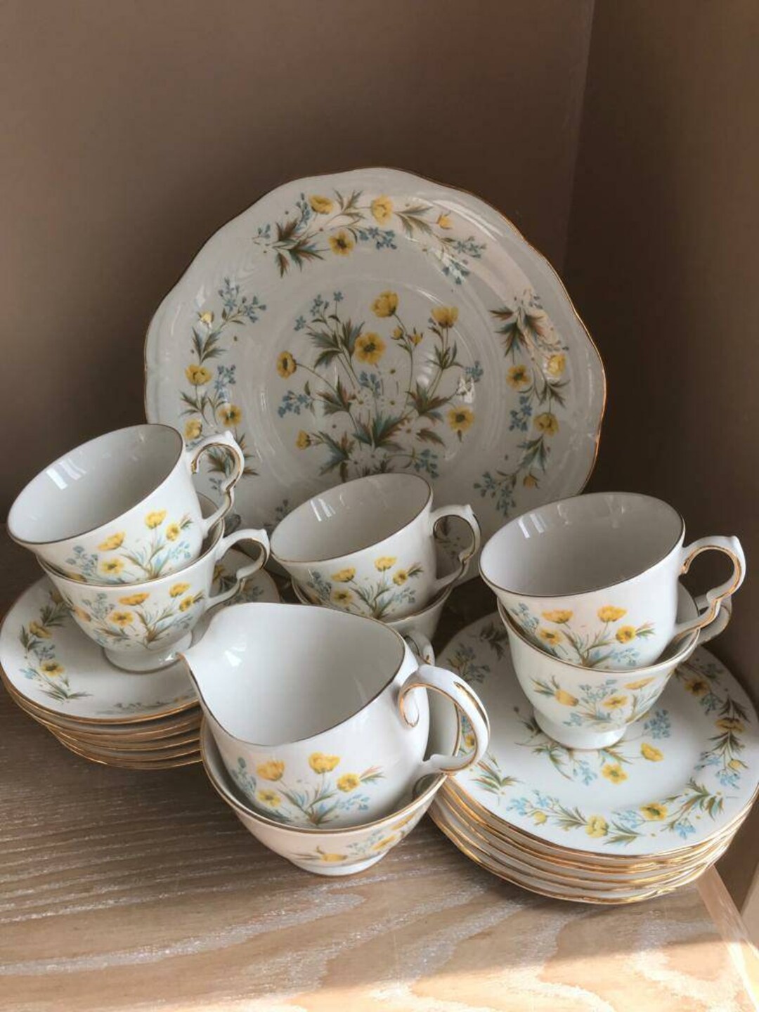 Colclough Blue and Yellow Floral Tea Set - Set of 6 Colclough Teacup ...