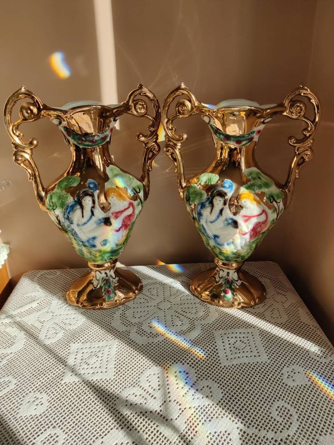 Pair of Italian Rococo Gold Gilt Floral Vases, Home Decor, Made in ...