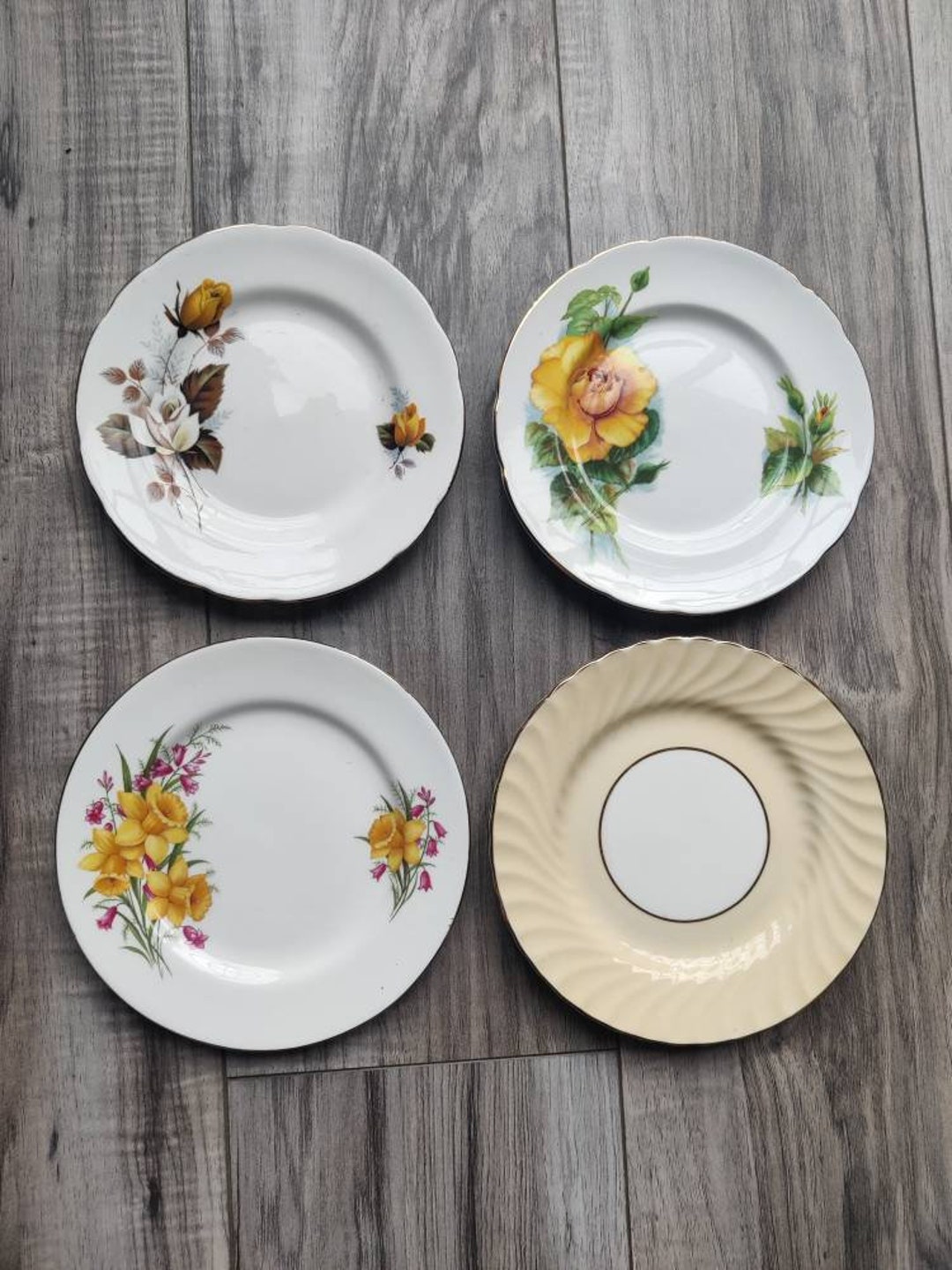 Set of 4 Mismatched Yellow Tea Plates - Etsy UK