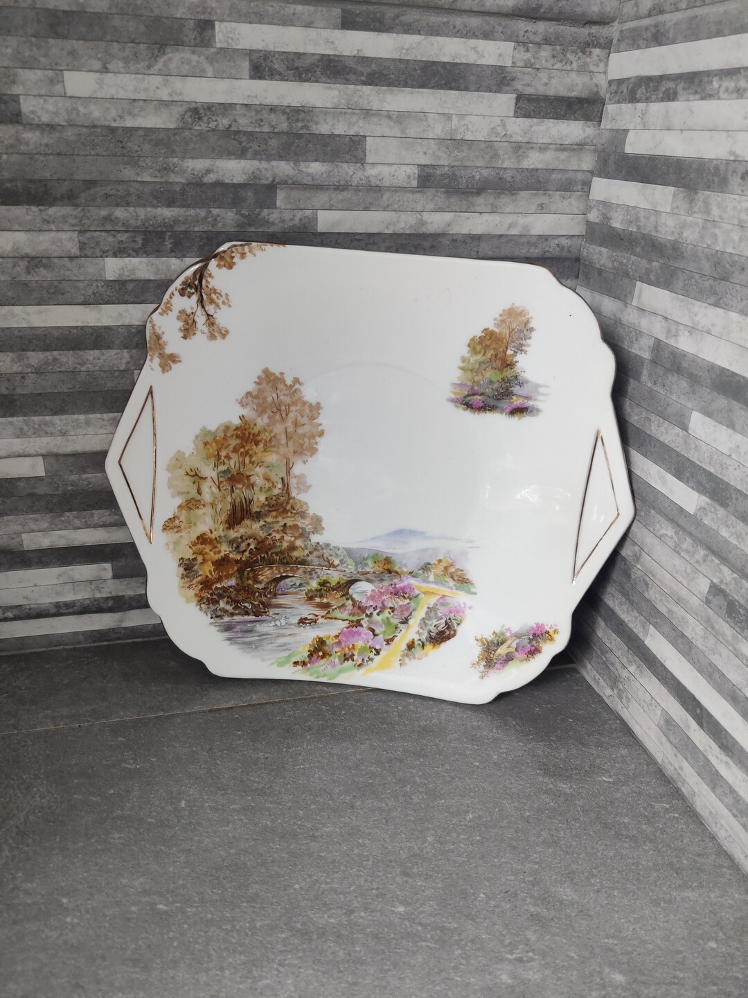 Vintage Shelley Square Heather Cake Plate, Country Bridge Serving Tray ...