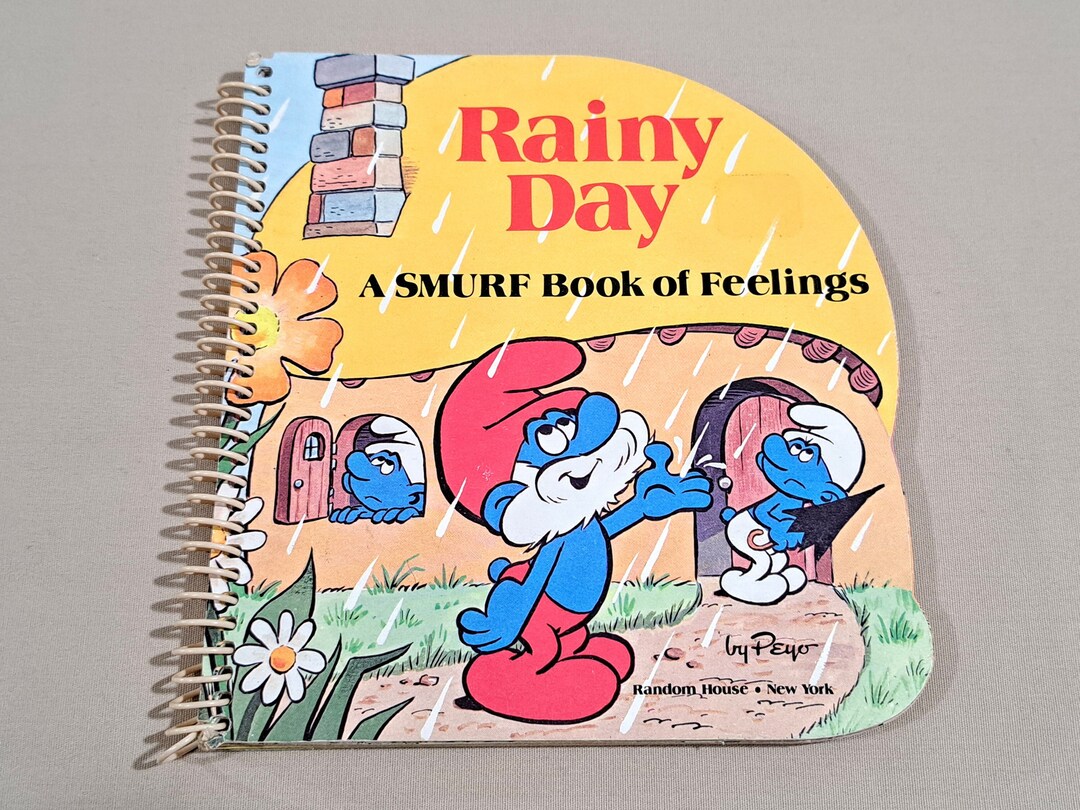 Vintage 80's Kids Board Book, "rainy Day: A Smurf Book of Feelings ...