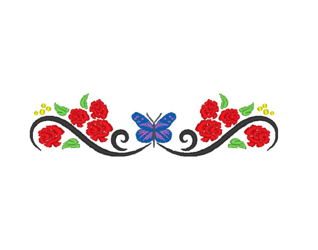 Floral Butterfly Scroll Border Edge Machine Embroidery Design - Etsy