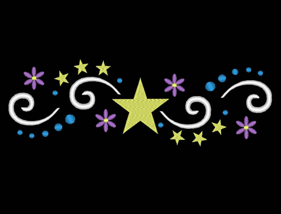 Star Scrolls Flowers Dots Embroidery Machine Design - Etsy