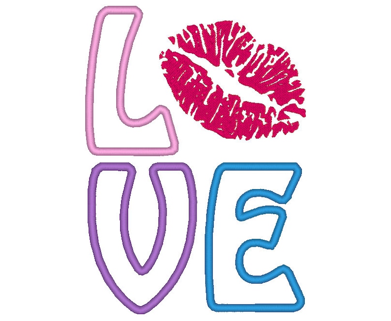 LOVE Lips Lipstick Kiss Applique Embroidery Design - Etsy