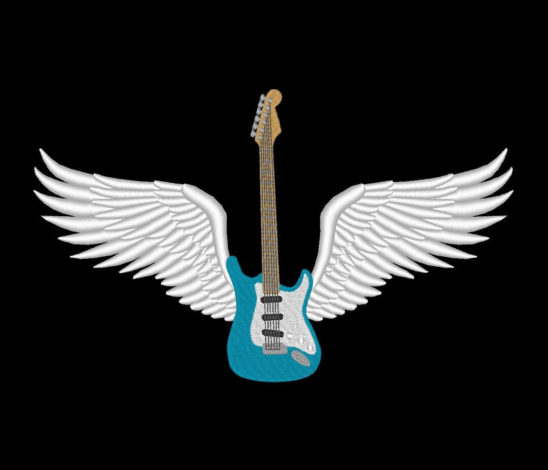 Winged Guitar Embroidery Design - Etsy