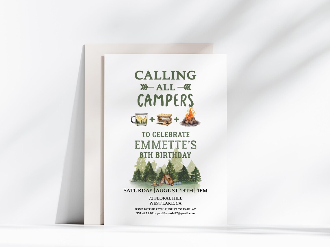 Personalized Kids Camping Party Invites, Custom Backyard Camp Party ...