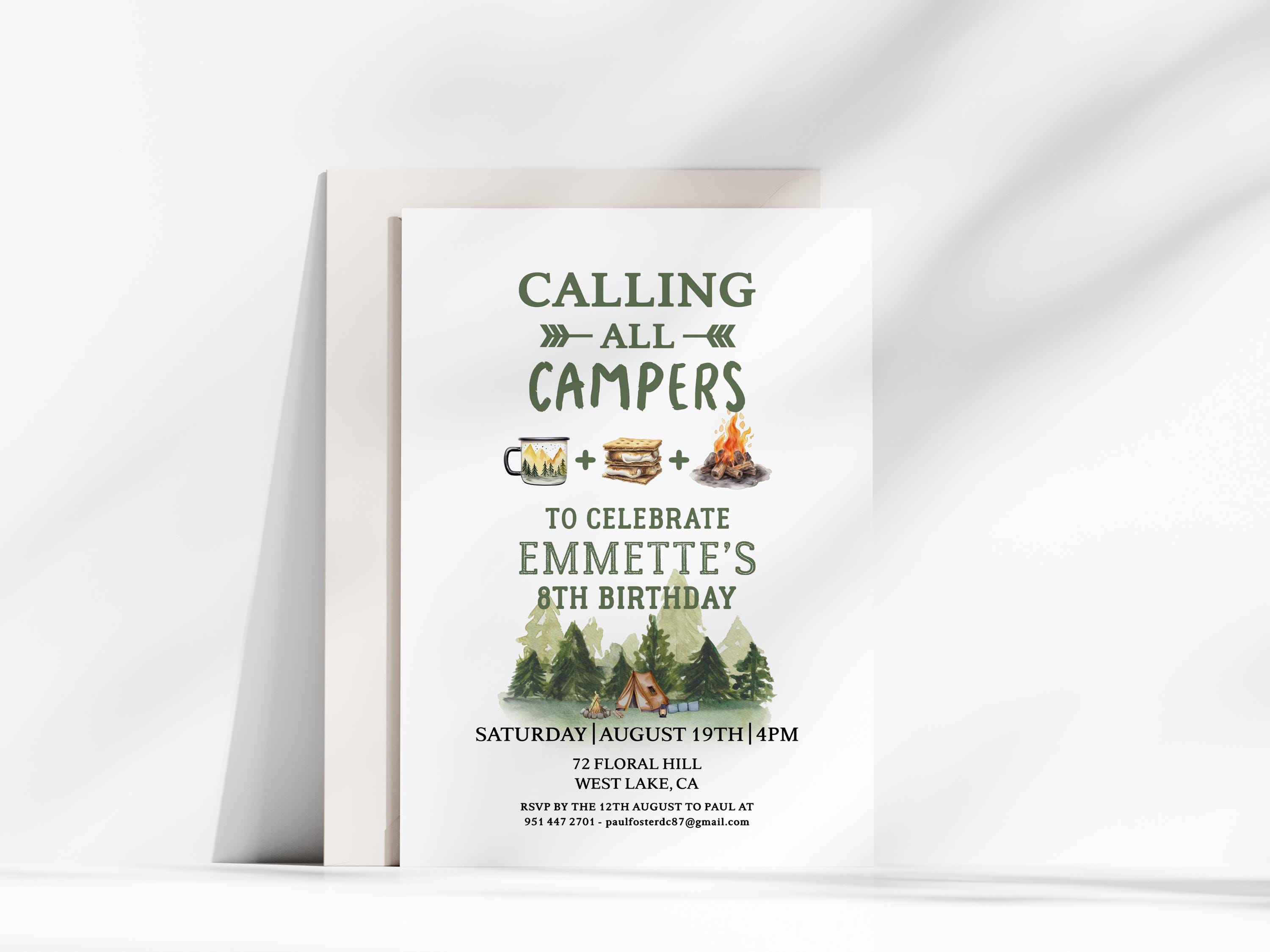 Personalized Kids Camping Party Invites, Custom Backyard Camp Party ...