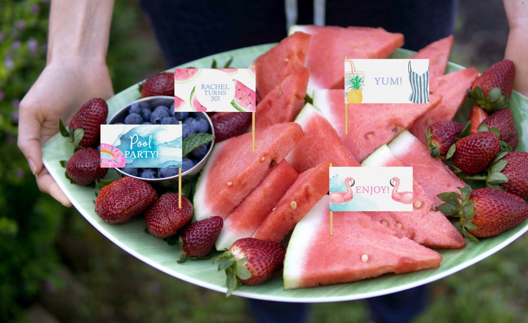 Summer Pool Party Engagement, Canape Flags for Engagement Party, Canape ...