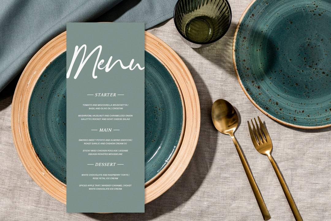 Sage Green Wedding Menu, Green Colour Menu for Baby Showers and Bridal ...