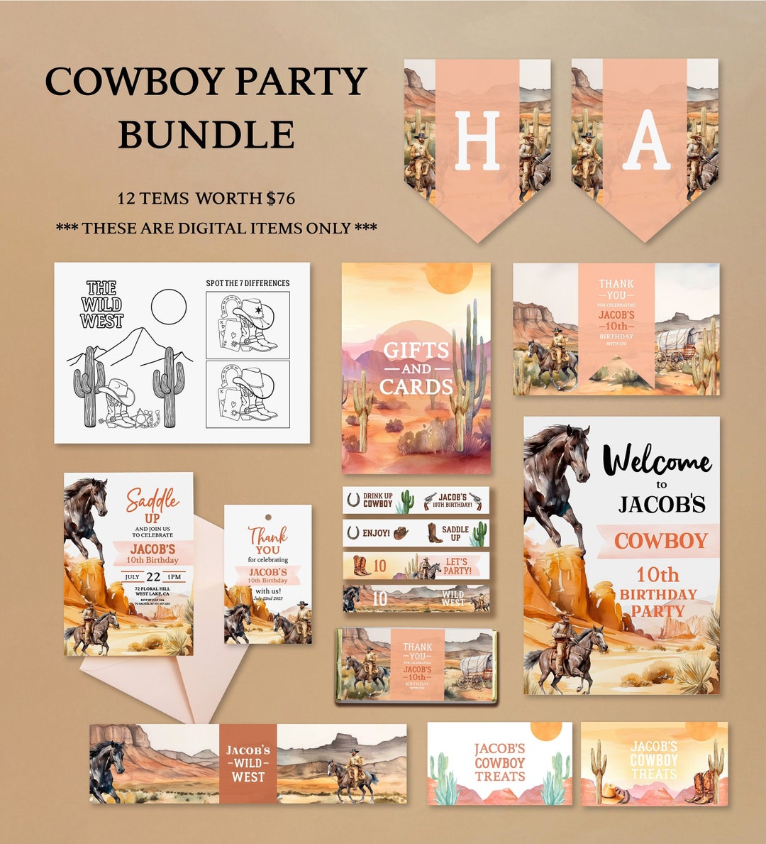 Cowboy Party Decor Bundle, Personalized Wild West Party Bundle With ...
