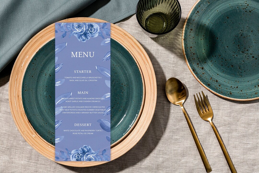 Blue Roses Themed Personalized Menu for Weddings and Events, Blue ...