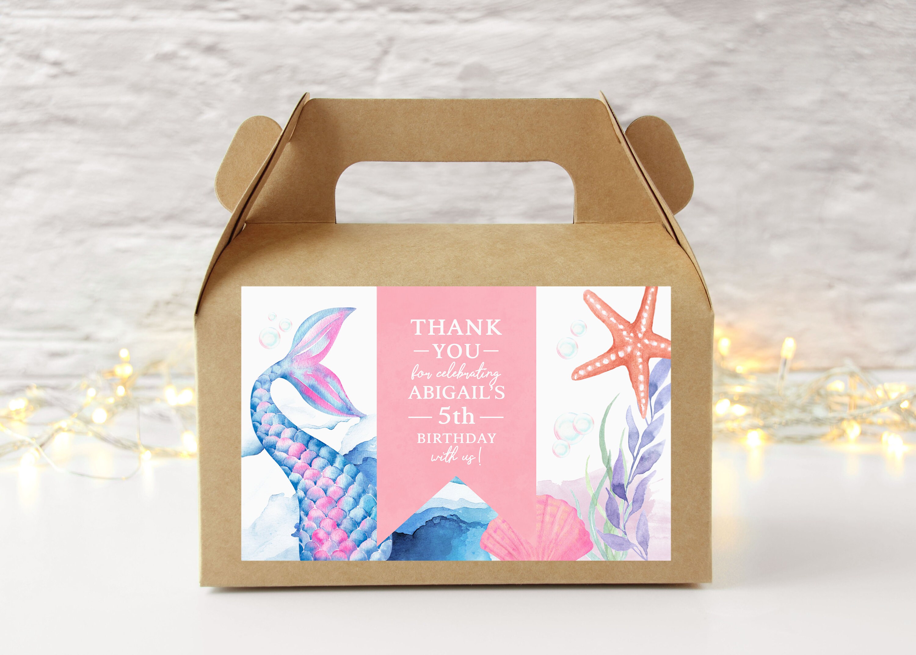 Mermaid Party Box Label, Mermaid Tail Birthday Favour Snack Box, Kids ...