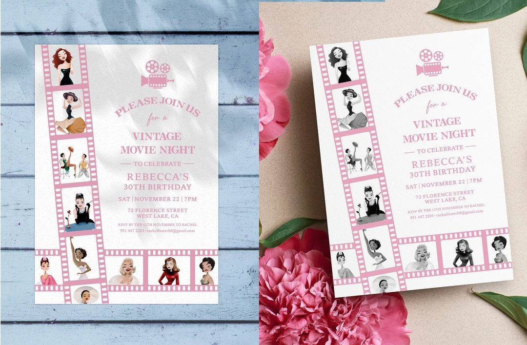 Classic Old Hollywood Movie Night Party, Pink Vintage Movie Party ...