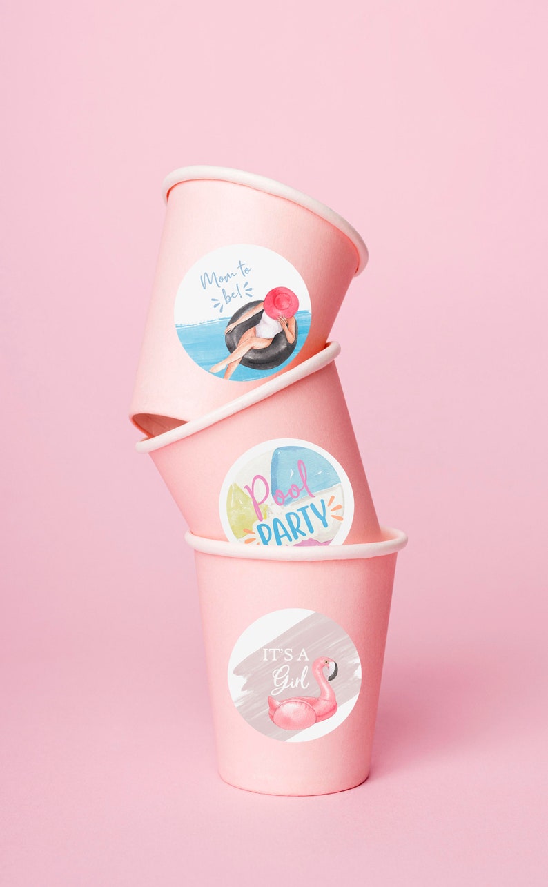 Custom Pool Party Cup Labels for Engagement, Birthday Pool Party Cup ...