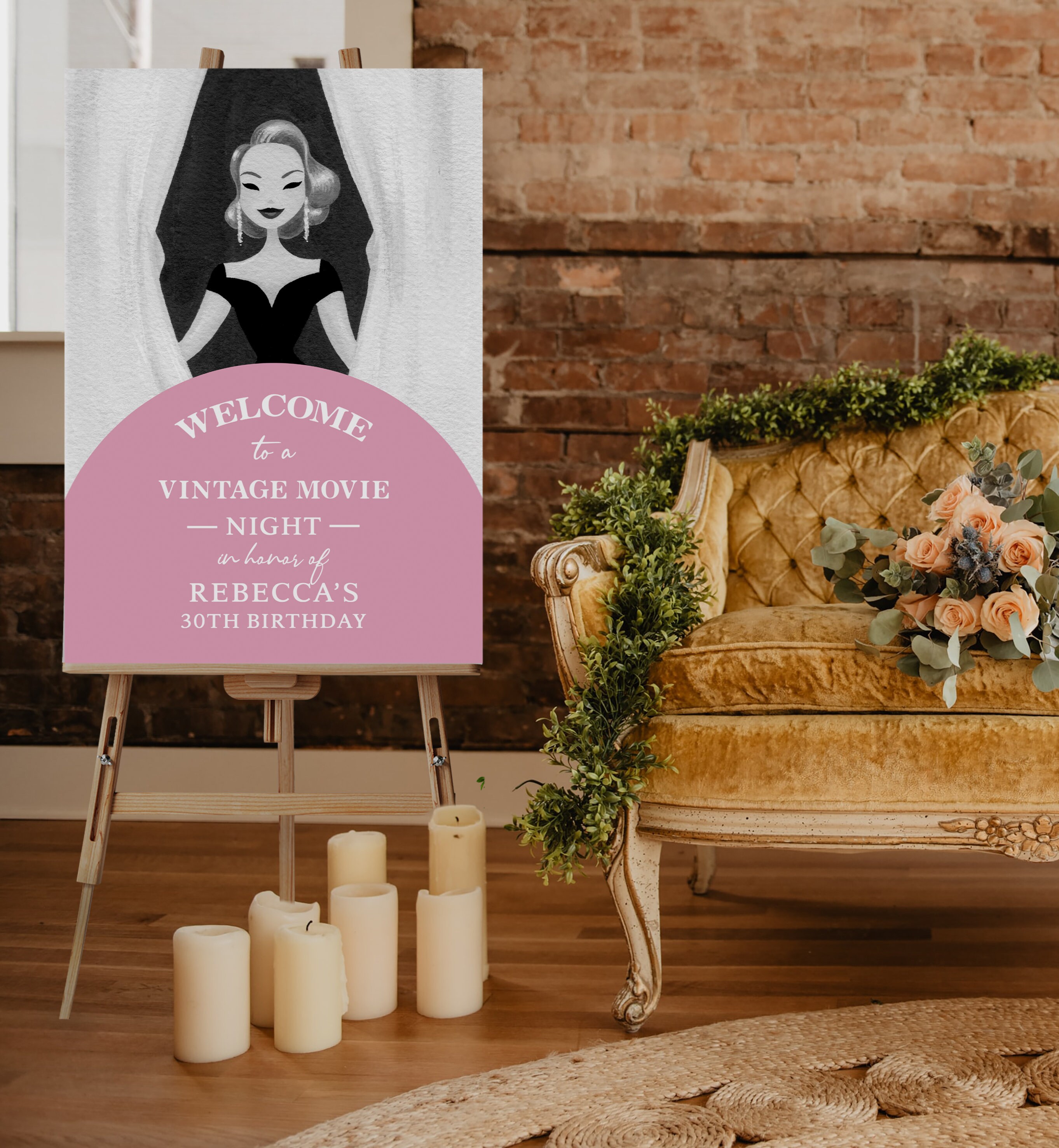 Pink Vintage Movie Night Welcome Poster, Classic Vintage Movie Night ...
