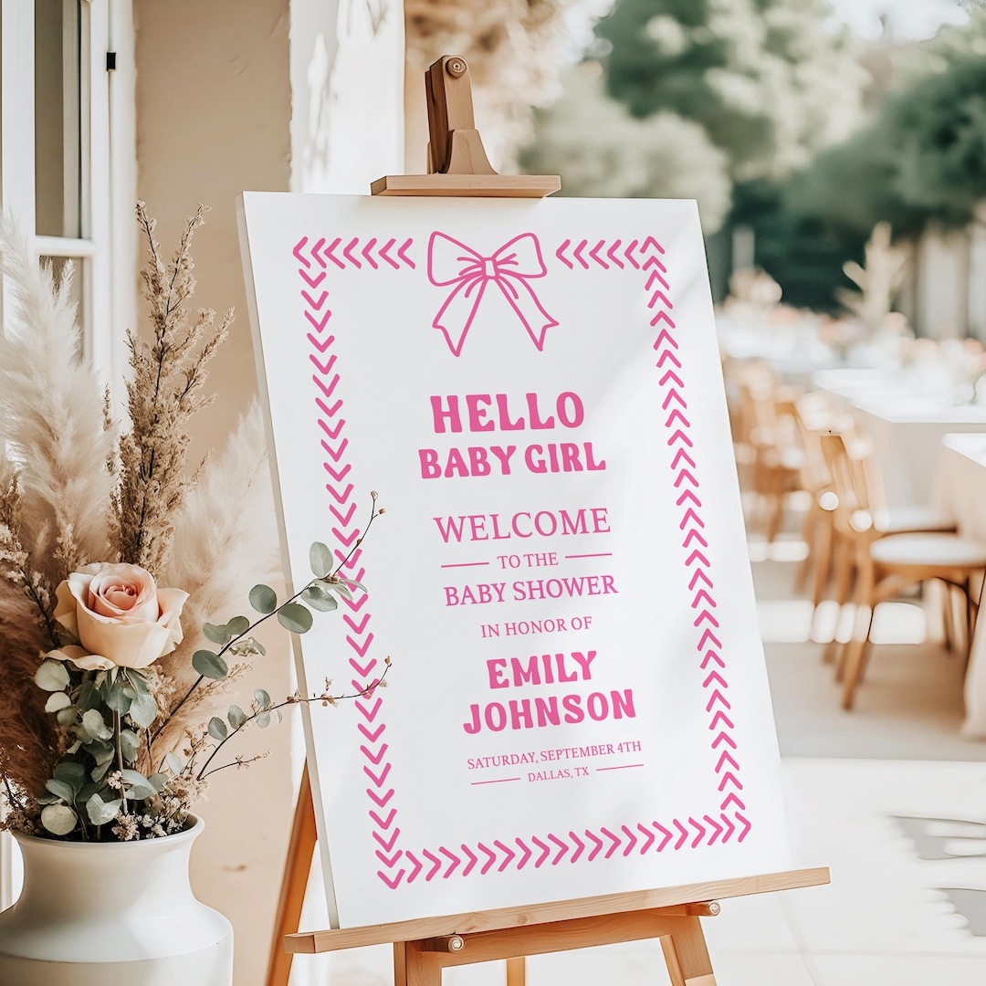 Hello Baby Girl Shower Welcome Sign, Custom Shower Welcome Printable ...
