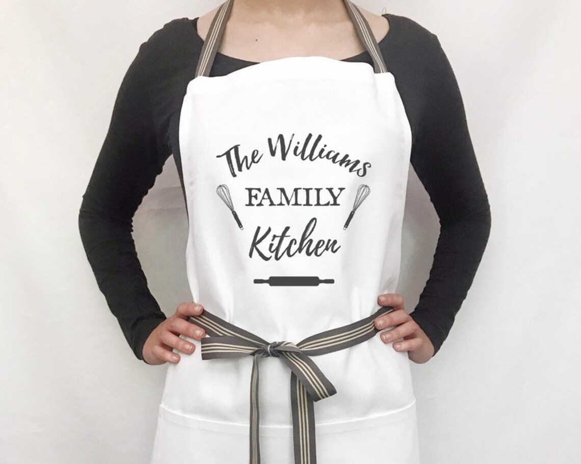 White Kitchen Cooking Apron the Family Kitchen Personalized | Etsy