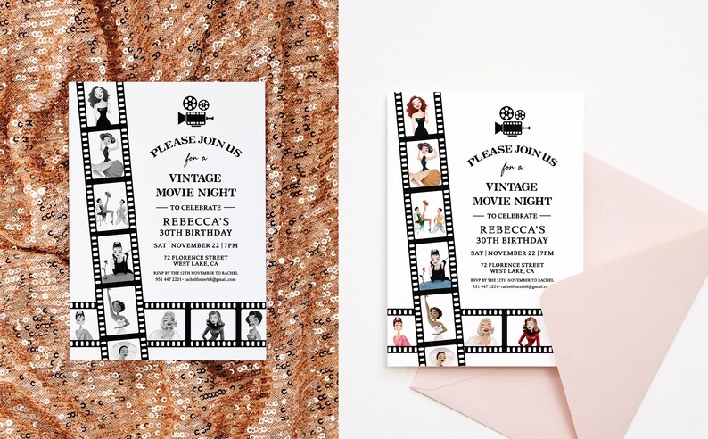 Vintage Movie Party Invitation Old Hollywood Movie Night - Etsy