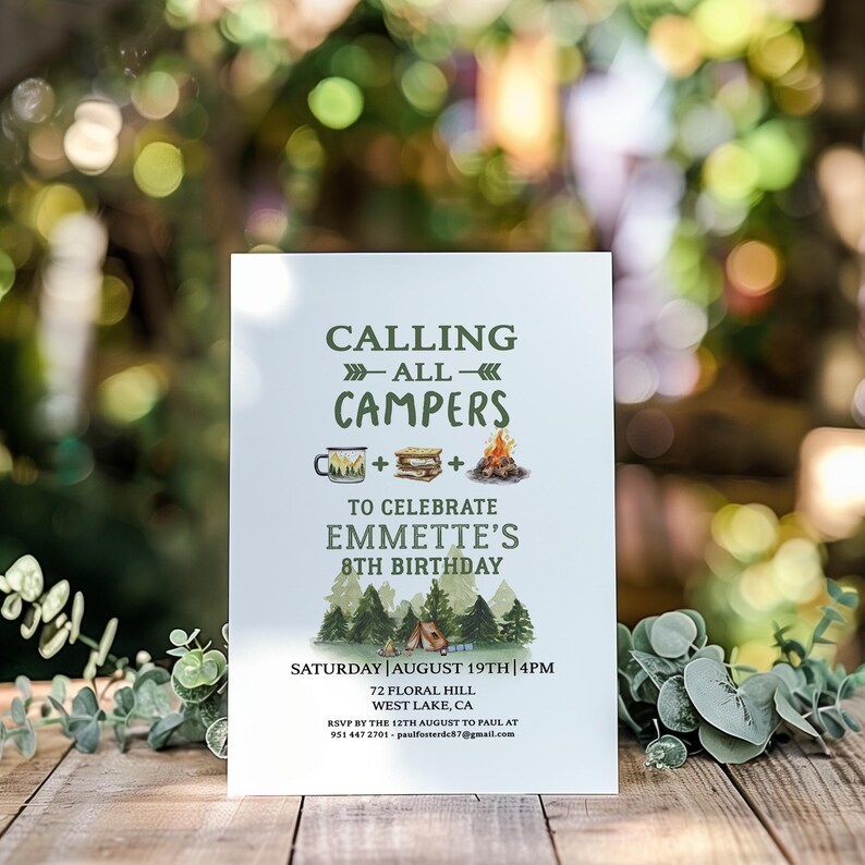 Personalized Kids Camping Party Invites, Custom Backyard Camp Party ...