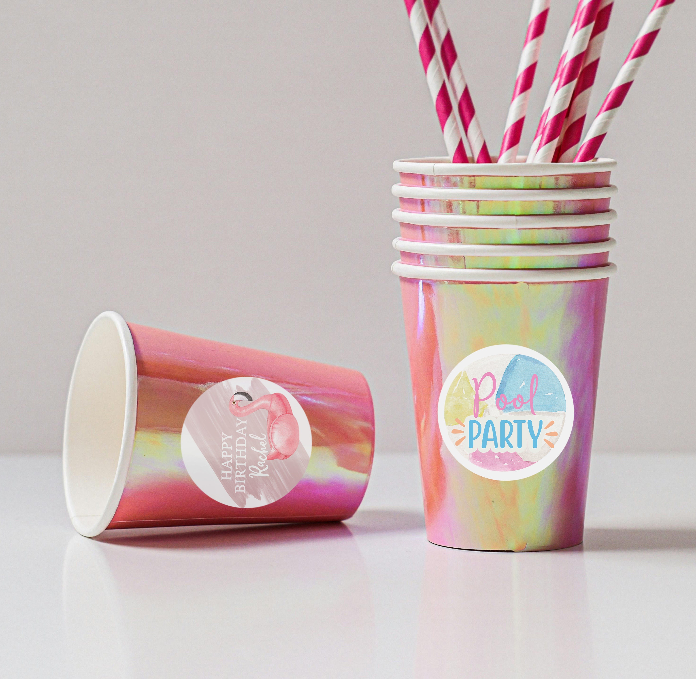 Custom Pool Party Cup Labels for Engagement, Birthday Pool Party Cup ...
