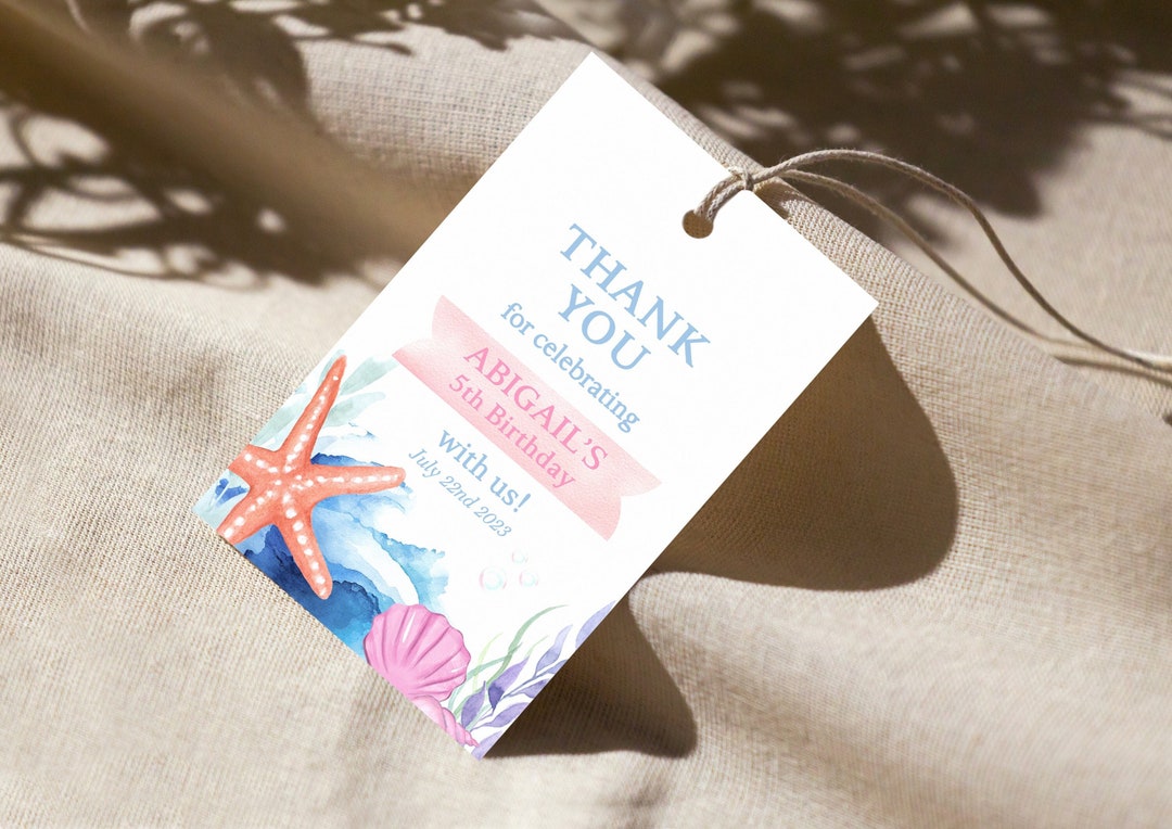 Mermaid Kids Party Thank You Tag, Mermaid Theme Gift Tag, Mermaid Favor ...