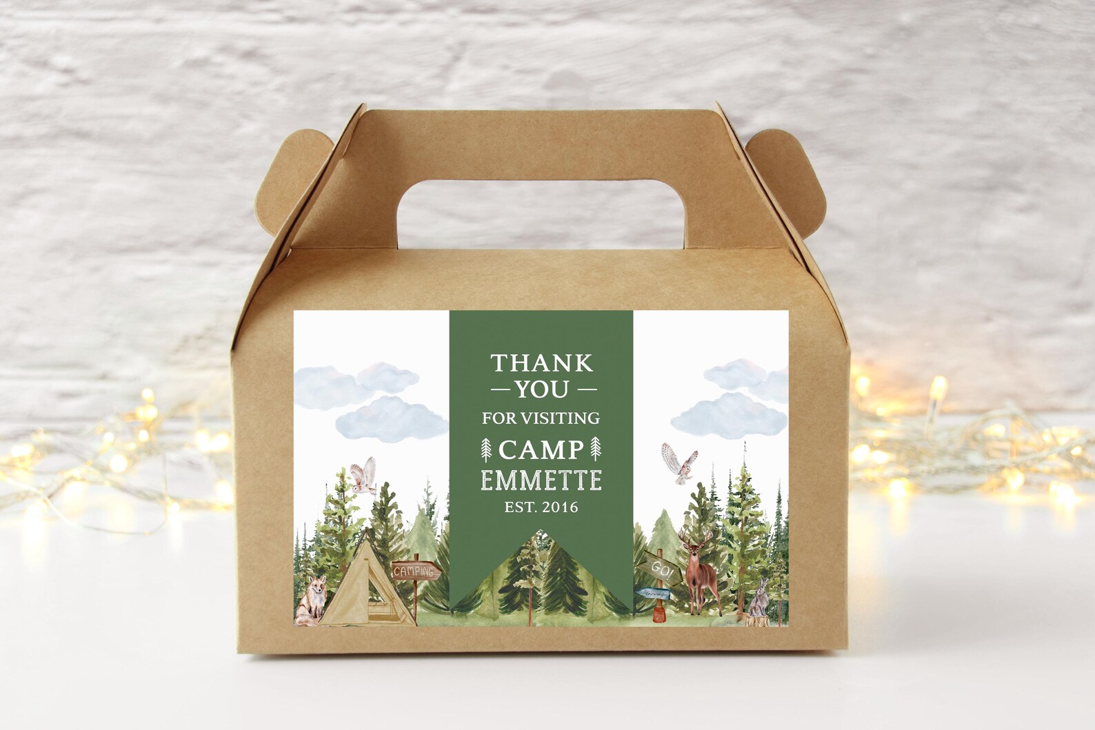 Kids Camping Party Box Label, Kids Camping Sticker for Favor Box ...