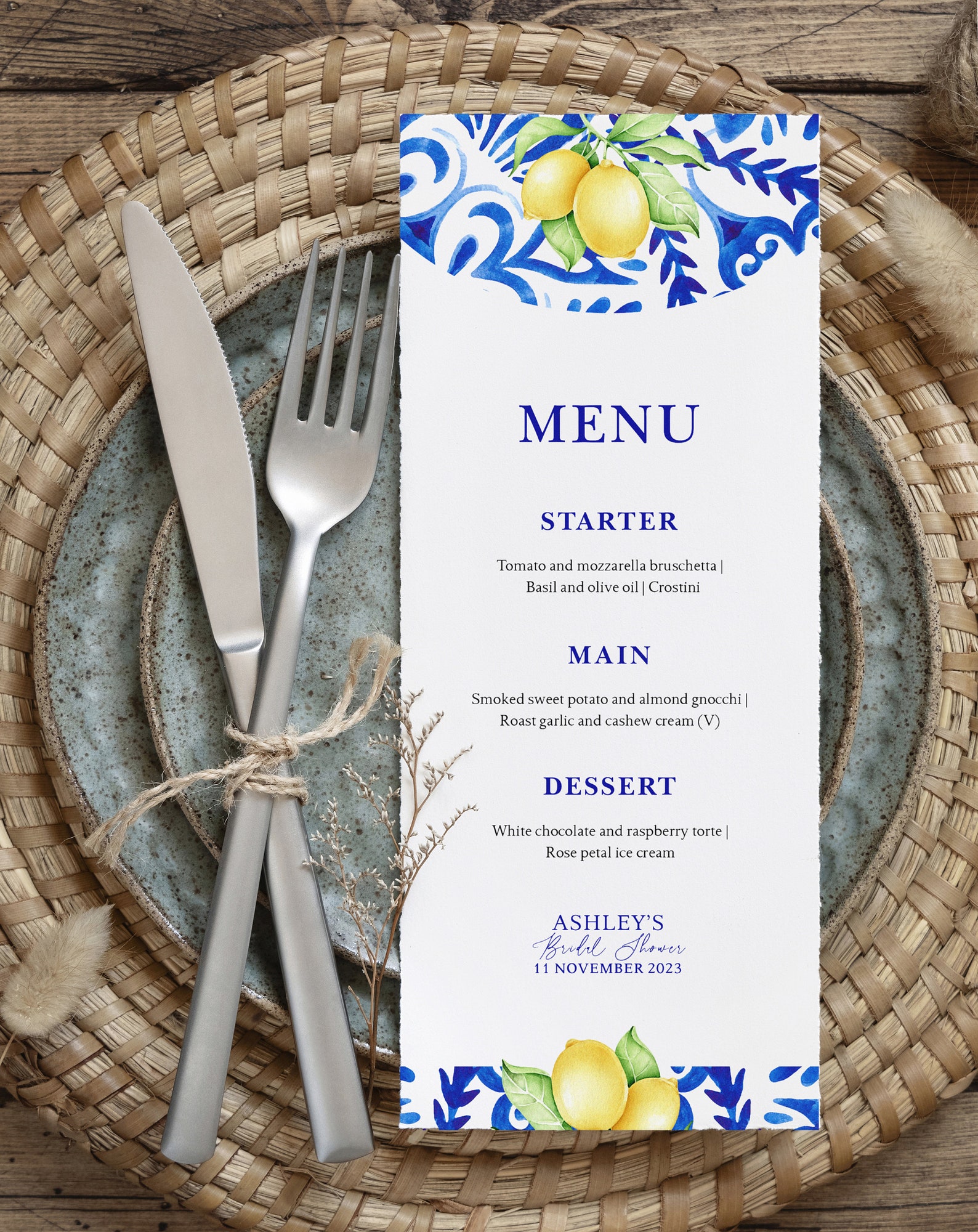 Elegant Mediterranean Lemon Menu for Weddings and Events, Personalized ...