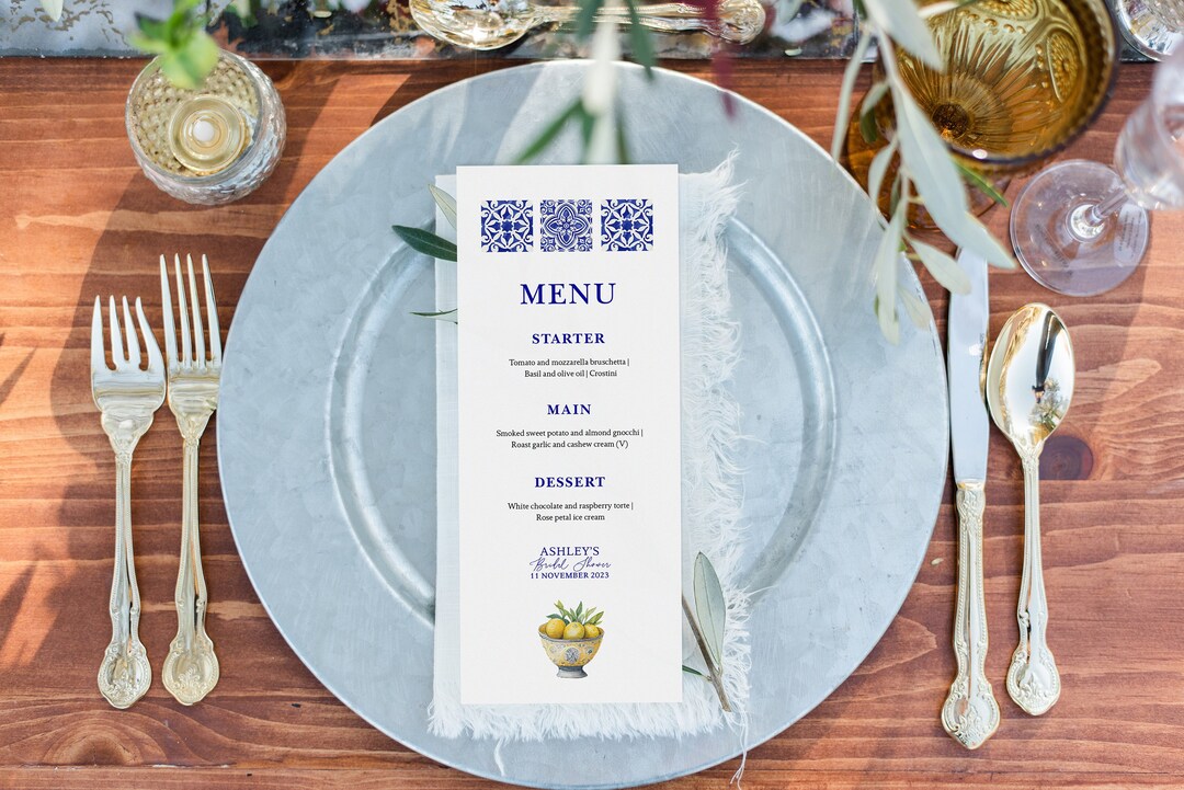 Mediterranean Lemon Menu for All Events and Parties, Personalized Mediterranean Stationery ...