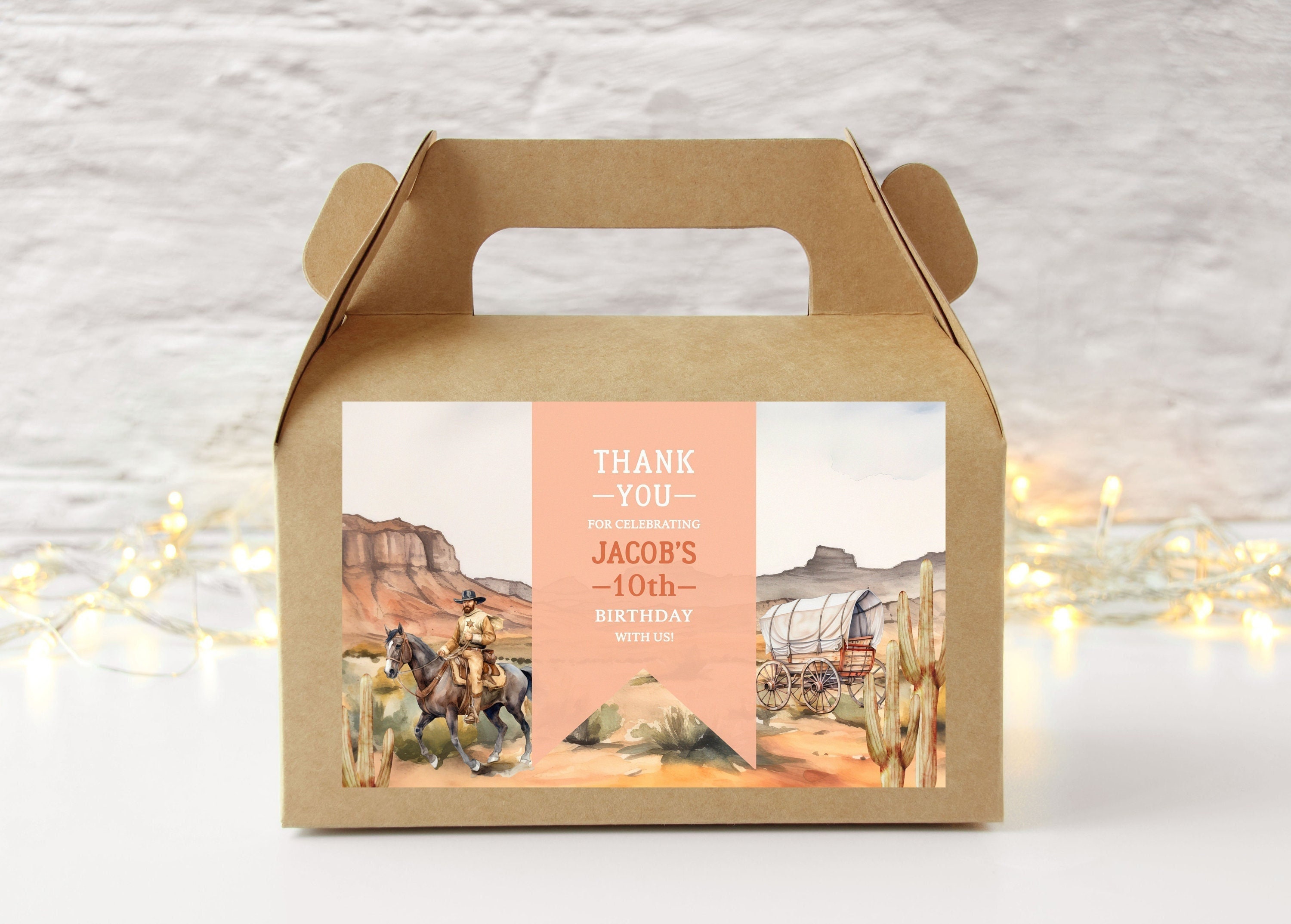Wild West Kids Party Box Label, Cowboy Birthday Favour Snack Box, Kids ...