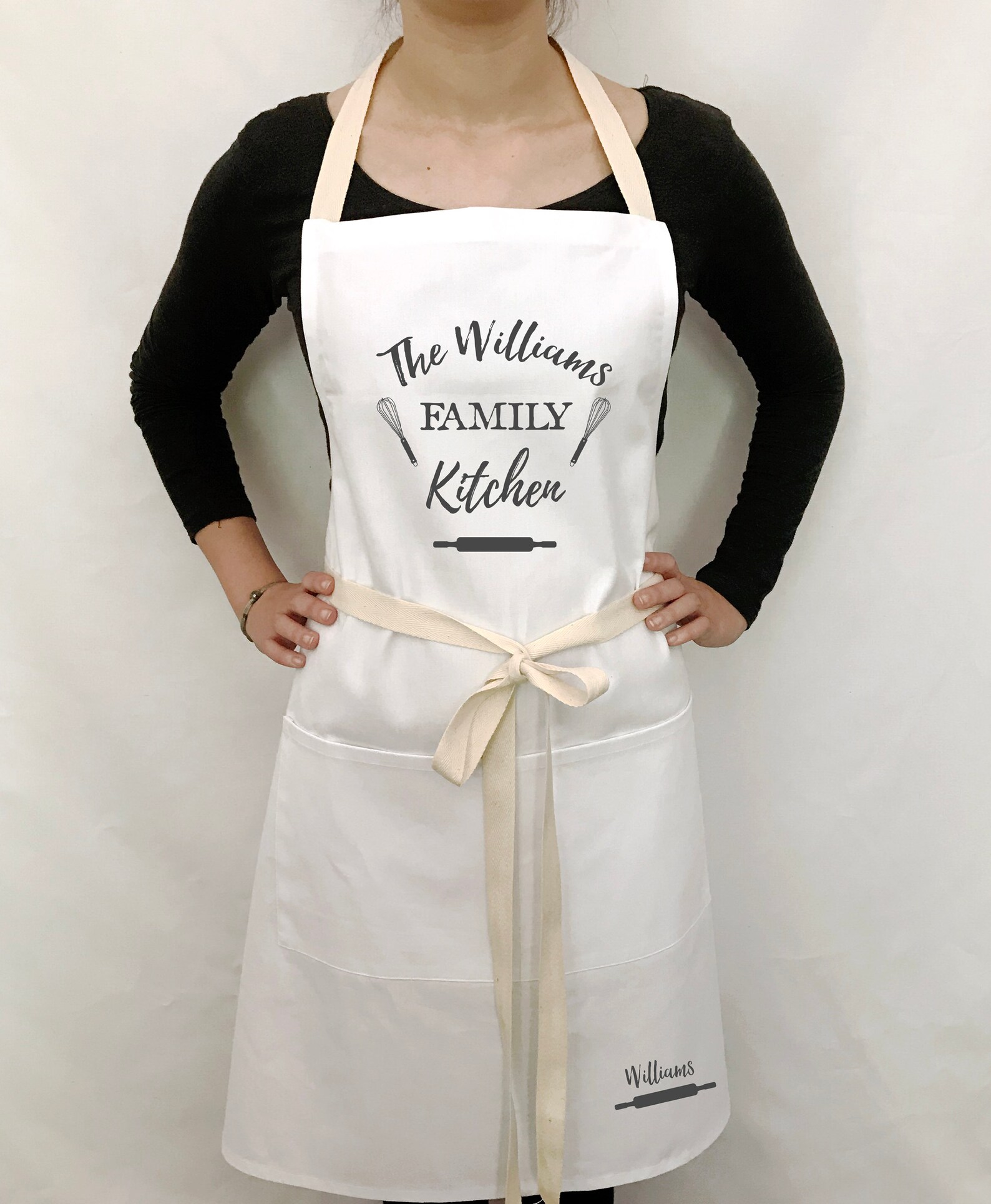 White Kitchen Cooking Apron the Family Kitchen Personalized | Etsy