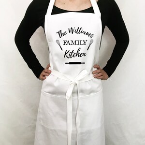White Kitchen Cooking Apron the Family Kitchen Personalized | Etsy