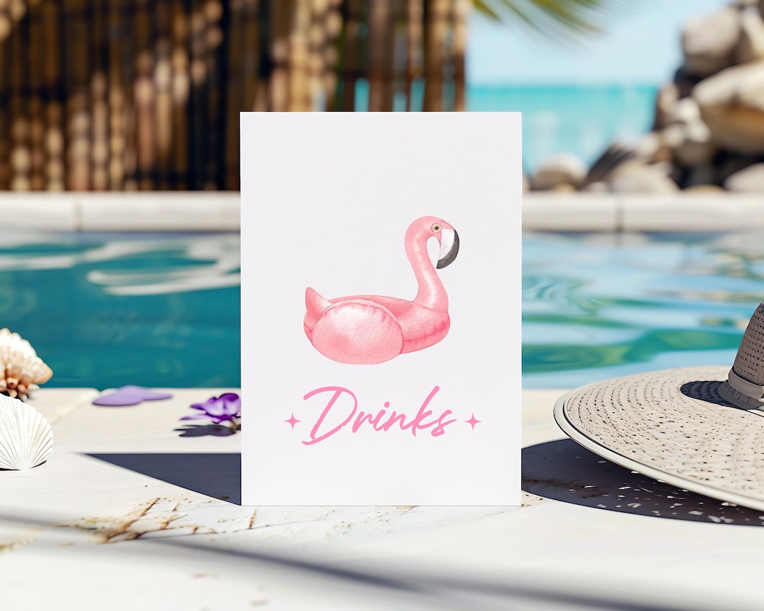 Custom Pool Party Signs for Drinks Dessert and Gifts, Four Personalized ...