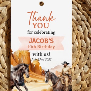 Kids Cowboy Theme Thank You Tag, Wild West Party Favour Tags, Western ...